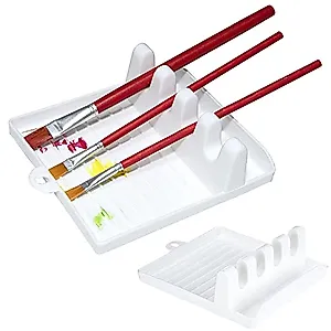 RAYYXP 2 Pcs Paint Brush Holder with 4 Slots Desk Brush Rest Water Coloring Brush Organizer Display Stand for Watercolor Acrylic Oil Painting Brushes Storage