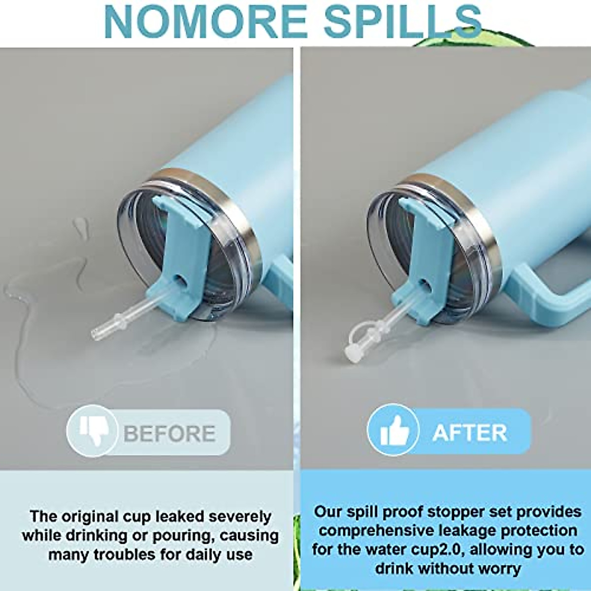 Stanley Spill Stopper,9PcsSilicone Spill Proof Stopper Set,for Stanley Cup 1.0 40oz/30oz spill proof stopper set,with Round Top Leak Proof stopper Plug&Square lid anti-leak Stopper &Straw Cap Cover