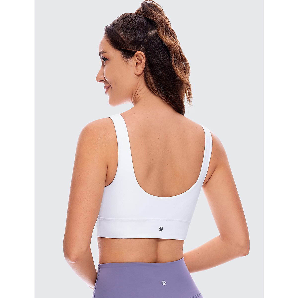 CRZ YOGA Butterluxe Womens U Back Sports Bra - Scoop Neck Padded Low Impact Yoga Bra Workout Crop Top with Built in Bra White Medium