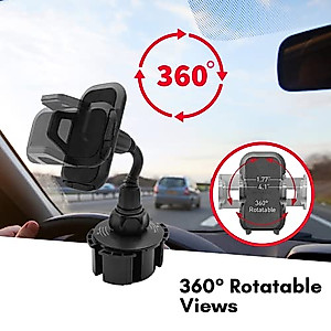 Macally Car Cup Holder Phone Mount [Upgraded], Adjustable Gooseneck Cell Phone Holder Car Mount - Easy Cup Phone Holder Clamp in Vehicle - Cupholder Compatible with All iPhone Android Smartphone