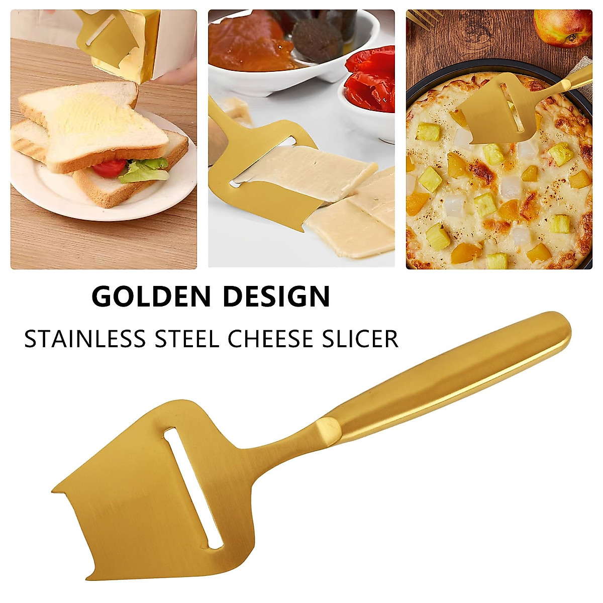 Blueden Cheese Slicer Golden Stainless Steel Cheese Cutters for Block Cheese, Cortador de queso, Handheld Plane Cheese Knife for Semi-Hard Cheese, Gold