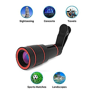 CamDesign HD Cell Phone Camera Lens 12x Optical Zoom Telephoto Lens Clip-On Smartphone Lens Compatible with iPhone X/8/7/6s/6 Plus/Samsung/Android/Tablet & Used as Monocular/Rubber Eyecup/Carry Bag