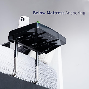 Height Adjustable Under Mattress 17 inch Bedside Shelf, Works with Lofts and Beds Without Frames, Heavy Duty Storage Tray, Fits Laptops, Books, and Drinks, Nightstand Alternative, Black