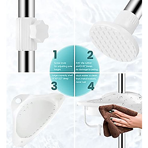 HomeHelper Rustproof Shower Caddy Corner Organizer for Bathroom, 4 Tier Bathtub Shower Storage Organizer with Tension Pole for Shampoo Holder, 56 to 114 Inch, White