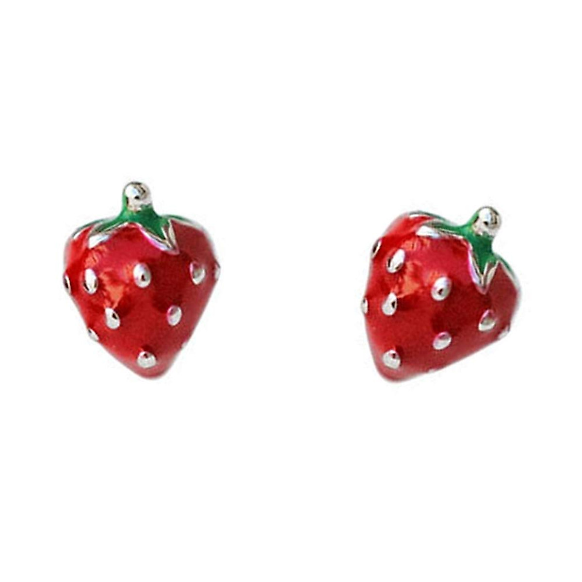 Cute Strawberry Fruits Earrings 925 Sterling Silver Small Stud Earring for Women Red Enamel Lifelike Lucky Cartilage Tragus Post Hypoallergenic Dainty Jewelry Gifts Daughter Niece