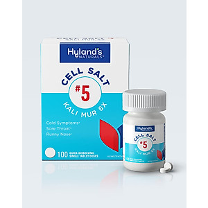 Hyland's Cold Medicine and Sore Throat Relief, Natural Treatment of Colds, Sore Throats, Runny Nose, and Burns, Naturals #5 Cell Salt Kali Muriaticum 6X Tablets, 100 Count