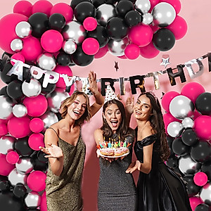 Hot Pink Black Balloon Garland Arch Kit, 122PCS Rose Red Black Hot Pink Balloons Metallic Silver Balloons for Birthday Wedding Engagement Baby Bridal Shower Anniversary Girl Spa Party Decorations