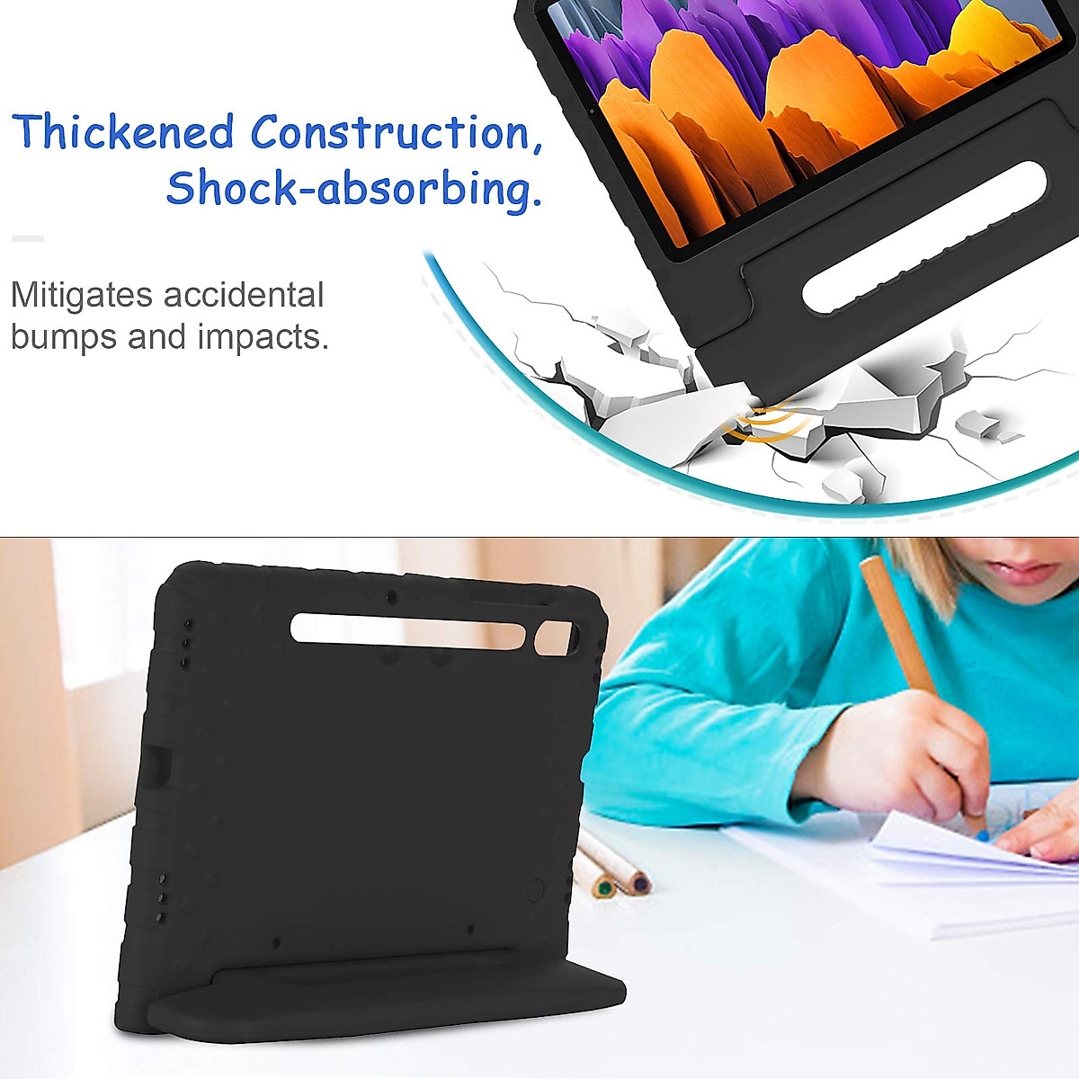 Kids Case for Samsung Galaxy Tab S7/S8 11" (2020/2022), Techcircle Handle Stand Lightweight EVA Foam Bumper Protective Rugged Drop Protection Child Proof Cover for Galaxy Tab S8/S7 SM-X700/T870, Black