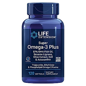 Life Extension Super Omega-3 Plus EPA/DHA Fish Oil, Sesame Lignans, Olive Extract, Krill & Astaxanthin - Gluten-Free, Non-GMO - 120 Softgels