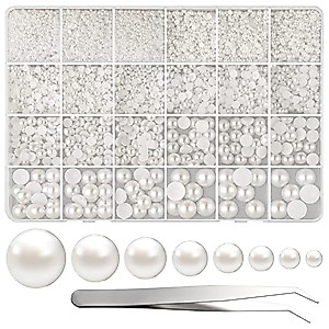 FEPITO 11070 Pcs Flat Back Pearl 8 Sizes Half Round Pearls Flatback Pearl Beads Half Pearl Bead for Crafts Embellishment Shoes DIY Phone Nail Making