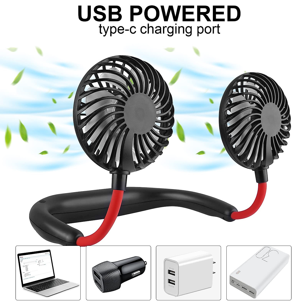 Haomaomao Neck Fan, Portable Fan With 2500 mAh Rechargeable Battery USB Mini Personal Wearable Neckband Sport Fan for Working, Traveling, Office, Reading, Outdoors