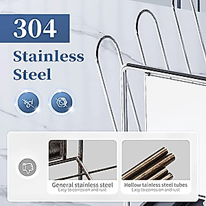 Kitsure Dish Drying Rack, Large Kitchen Dish Rack and Drainboard Set with Easy Installation, Durable Stainless Steel Dish Rack for Counter