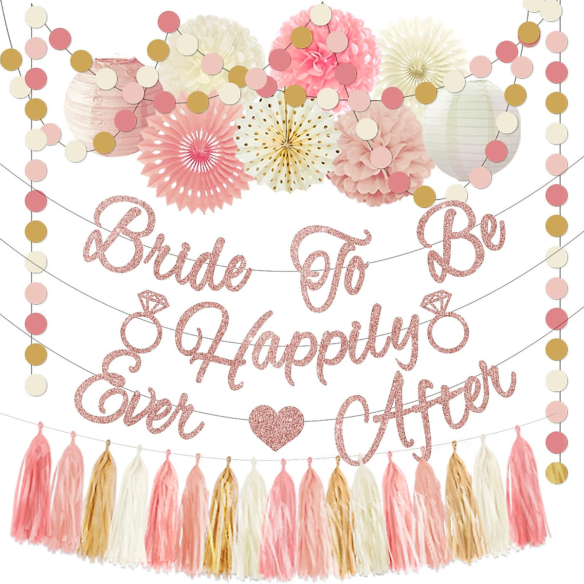 Bridal Shower Decorations,Pink Bridal Shower Decorations Includes Bride To Be Happily Ever After Decorations Paper Flower Ball for Wedding Bachelorette Party Decorations