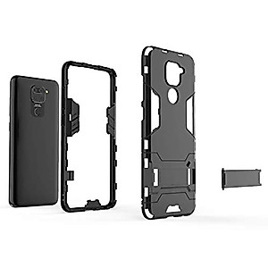 Smfu Cover for XiaoMi Redmi Note 9 Heavy Duty Shockproof Case with Kickstand Feature Hybrid Dual Layer Armor Defender Protective Cover-with Screen Protector 2 Pack-for Redmi Note 9（Black）