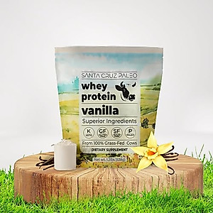 Santa Cruz Paleo Whey Protein Powder, Vanilla, 20g Grass Fed Whey Protein Isolate Per Serving, Gluten Free, Keto, Sugar Free, Paleo, Amino Acids Post Workout Muscle Support, 20 Servings, 1.2lb Bag