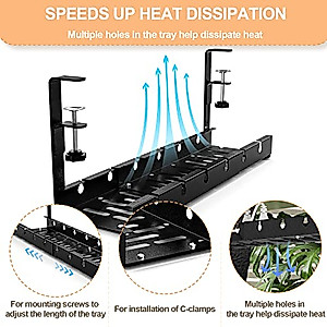 Shikha Cable Management Under Desk, Adjustable Cable Organizer with Adhesive Cable Holder Clips, Reused Cable Ties. Stable & Durable.(Black)