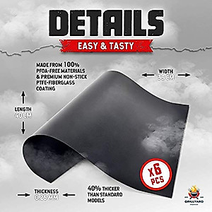 GRILLYARD Grill Mat Set of 6 – Non-Stick, Reusable BBQ Grill Mats for Gas, Charcoal, Electric Grill – Temperature Resistant – Heavy Duty Design – Easy to Clean (Black)