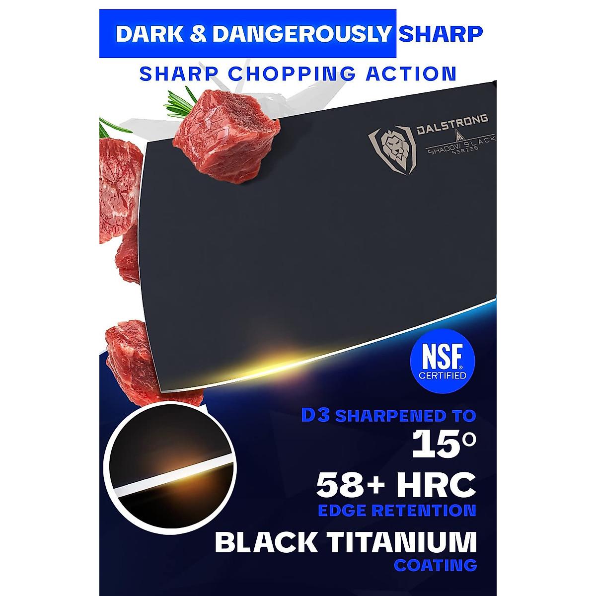 Dalstrong Meat Cleaver Knife - 7 inch - Shadow Black Series - Black Titanium Nitride Coated - High Carbon - 7CR17MOV-X Vacuum Treated Steel - Razor Sharp Kitchen Knife - Sheath - NSF Certified