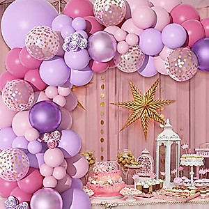 Amandir 175Pcs Pink and Purple Balloon Garland Arch Kit Butterfly Baby Shower Decorations for Girl, Lavender Purple Dusty Pink Balloon for Women Birthday Bridal Shower Wedding Party Supplies
