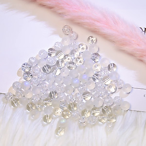 Niziky Glass Beads, 100pcs 8MM Round, Mix Crackle Lampwork, Aurora Crystal, Matte Gemstones Spacer Beads for Crafts, Loose Beads for Bracelet Making