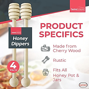 4Pack Honey Dippers | 16cm | Rustic Wooden Honey Spoon for Drizzling Honey | Made from Cherry Tree Wood | Honey Spoon Dipper |Honey Stirrer Server | Honey Drizzler