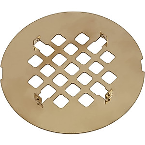 LXLOTUS 4 ¼” Polished Gold Snap-in Shower Drain Cover - Polished Brass Replacement - 4.25" OD Shower Drain Strainer - Easy Install - Premium Round Shower Drain Cover - Solid Brass Construction