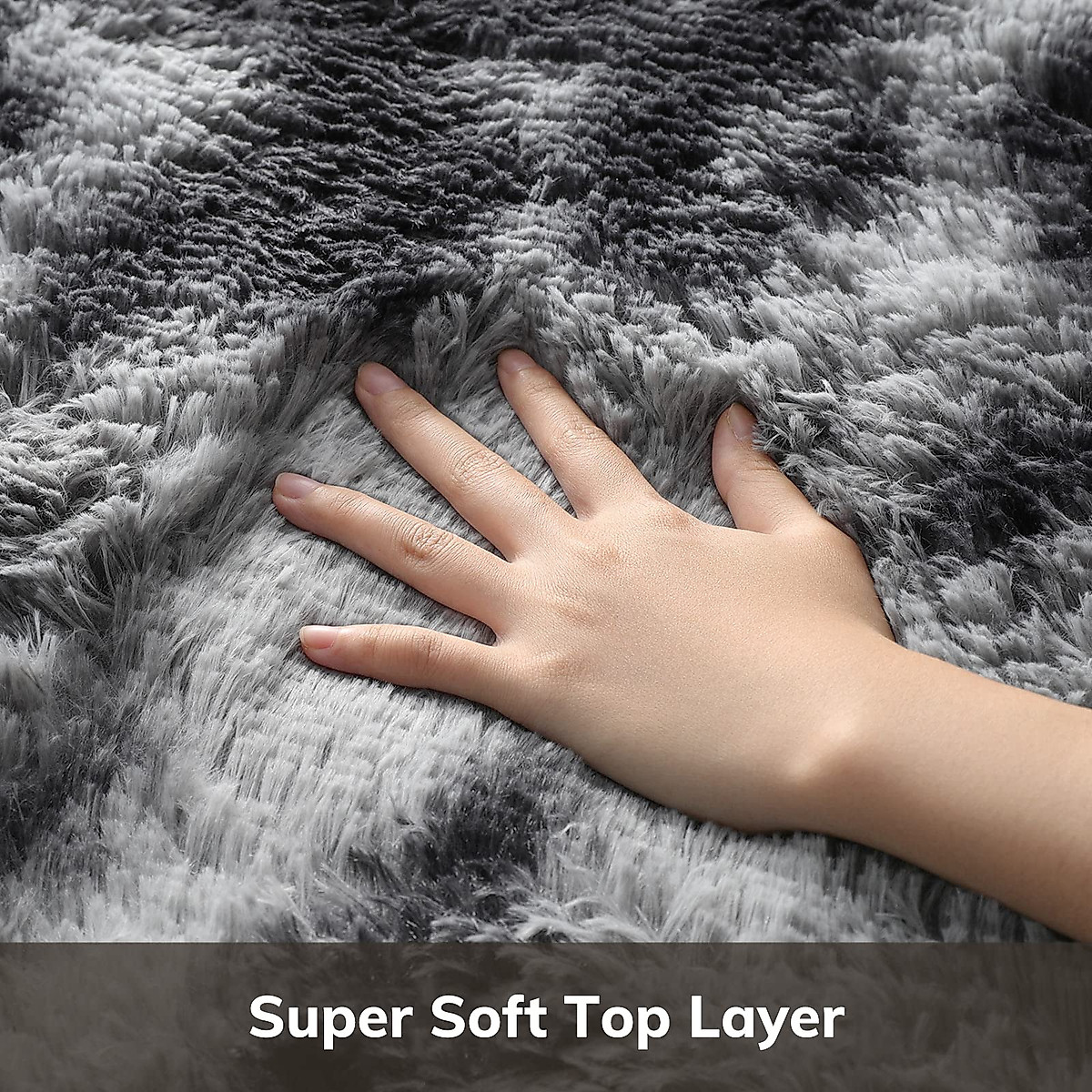 Ophanie Tie Dye Black and Grey Area Rugs for Bedroom Living Room, Fluffy Shag Fuzzy Carpet, Plush Shaggy Rug, 4x6 Indoor Carpet for Kids Boys Dorm Home Decor Aesthetic, Nursery