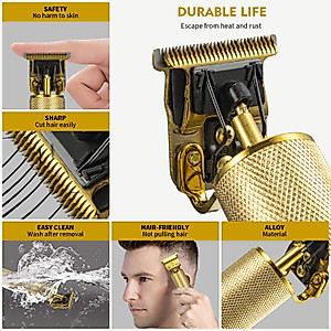 Professional Electric Pro Li Outliner, 0mm Baldheaded Hair Clippers for Men Barber Grooming Cordless Rechargeable Close Cutting T-Blade Trimmer Haircutting Beard Shaver Barber (Gold)