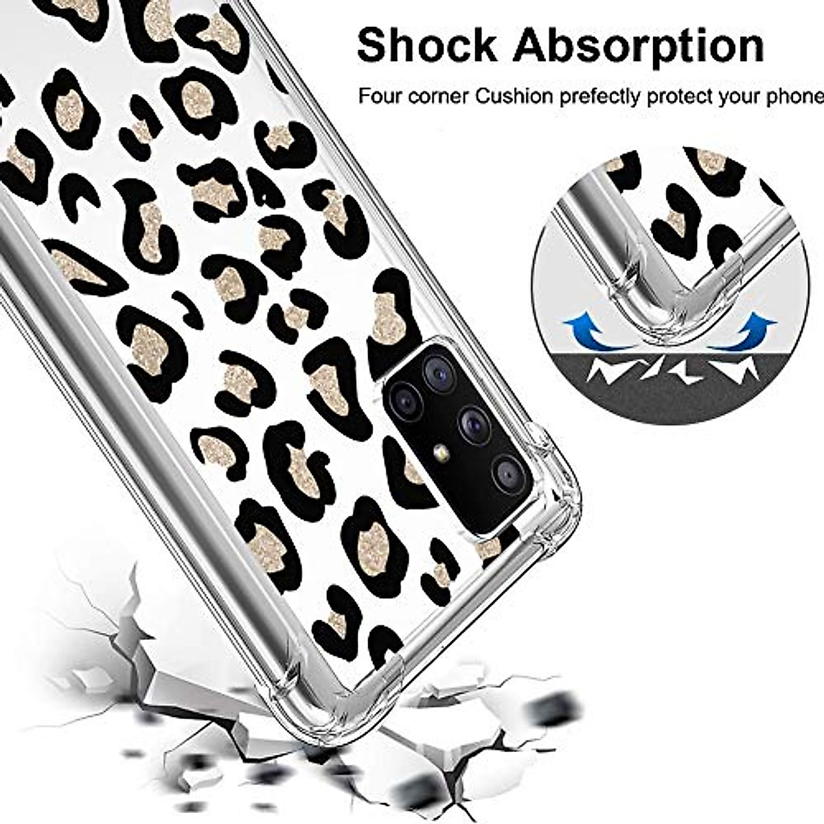 KANGHAR for Samsung Galaxy A51 5G Black Leopard Cute Pattern Shockproof Clear Four Corners Cushion Durable Hard PC + Soft TPU Bumper Anti-Scratch Full Body Protection Crystal Cover-6.5inch