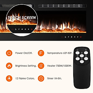 PAOLFOX Electric Fireplace Inserts,50 inch Electric Fireplace,Electric Fireplace Wall Mounted,Electric Fireplace,Wall Fireplace Electric with Remote Control,Electric Fireplace Recessed