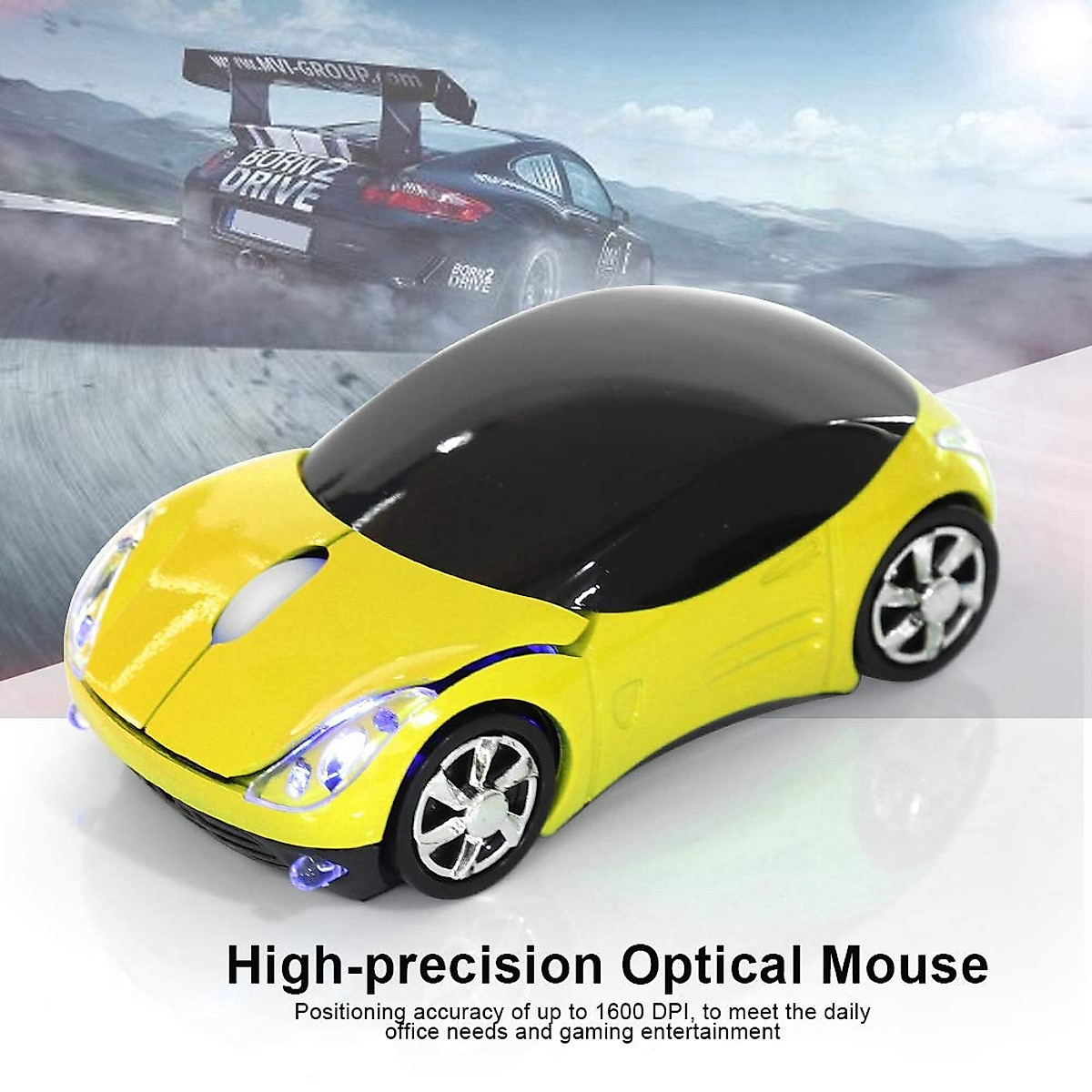 Zerone 2.4GHz Mouse, Portable Optical Mouse 1600DPI for/Android/ME/Windows PC/Tablet Gaming Office (Yellow)