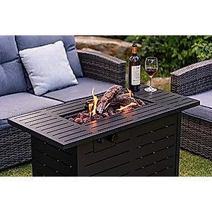 Propane Fire Pit Table, 42 Inch 60,000 BTU Rectangular Propane Gas Fire pits Free Lava Rocks and Electronic Ignition Balcony OutdoorTable Courtyard Garden Fire Pit Terrace