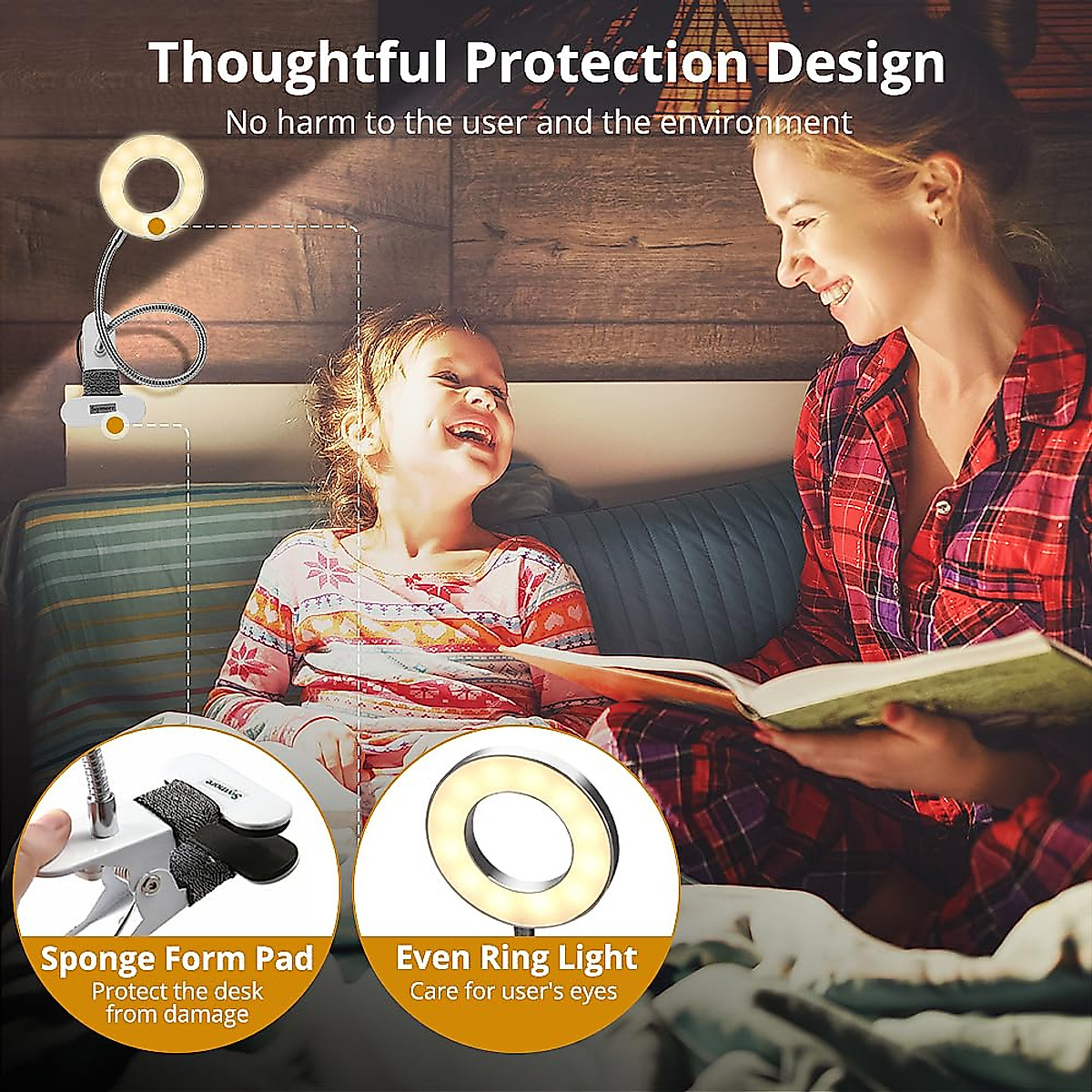 Skymore Clip on Light -3 Color Modes&10 Brightness LED Reading Desk Light with Clamp Flexible Gooseneck Book Light for Kids' Bedtime Reading, Zoom Meetings, Clip on Table, Headboard, Dorm&Office Use