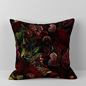 Spoonflower Square Throw Pillow, 18", Velvet - Romantic Gothic Moody Floral Vintage Flowers Victorian Dark Roses Print Throw Pillow Cover