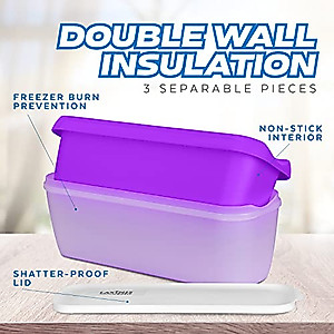 Laxinis World Ice Cream Containers – Pack of 2 Ice Cream Plastic Containers with lids, 1.5 Quarts, Reusable, with Non-slip Base (Purple)