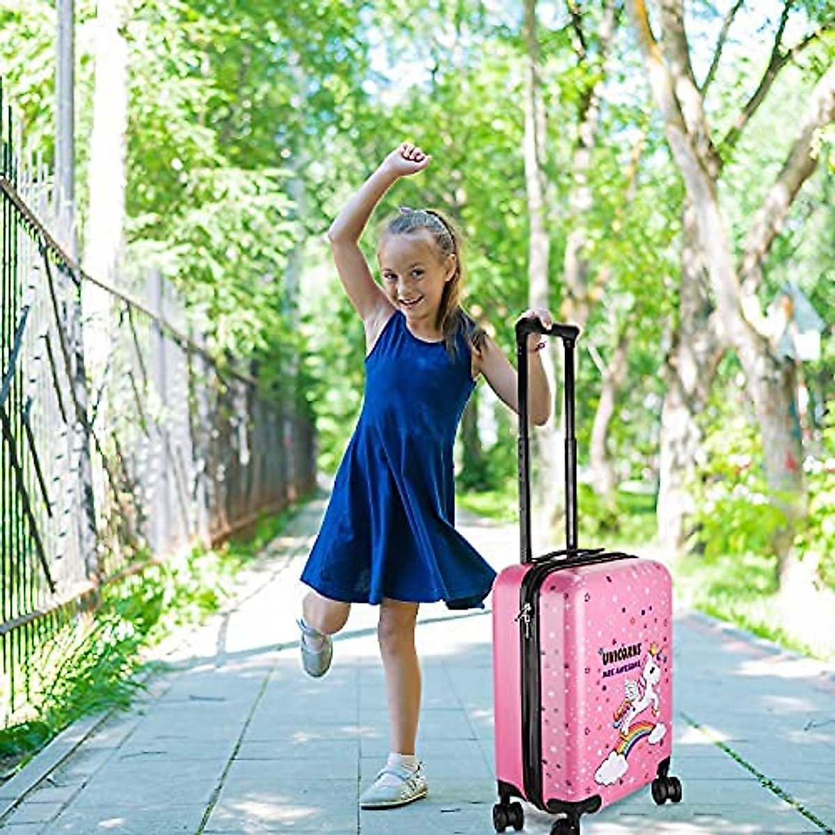 Weewooday Kids Luggage and Backpack 18" Suitcase with Spinner Wheel Hard Case Travel 13" Backpack Girl Suitcase Set for Kids Travel Supplies(Pink,Unicorn Style)