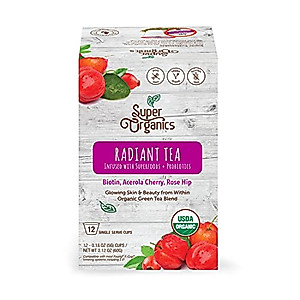 Super Organics Beauty Boost Green Tea Pods With Superfoods & Probiotics | Keurig K-Cup Compatible | Beauty Tea, Skin Care Tea | USDA Certified Organic, Vegan, Non-GMO Natural & Delicious Tea, 12ct