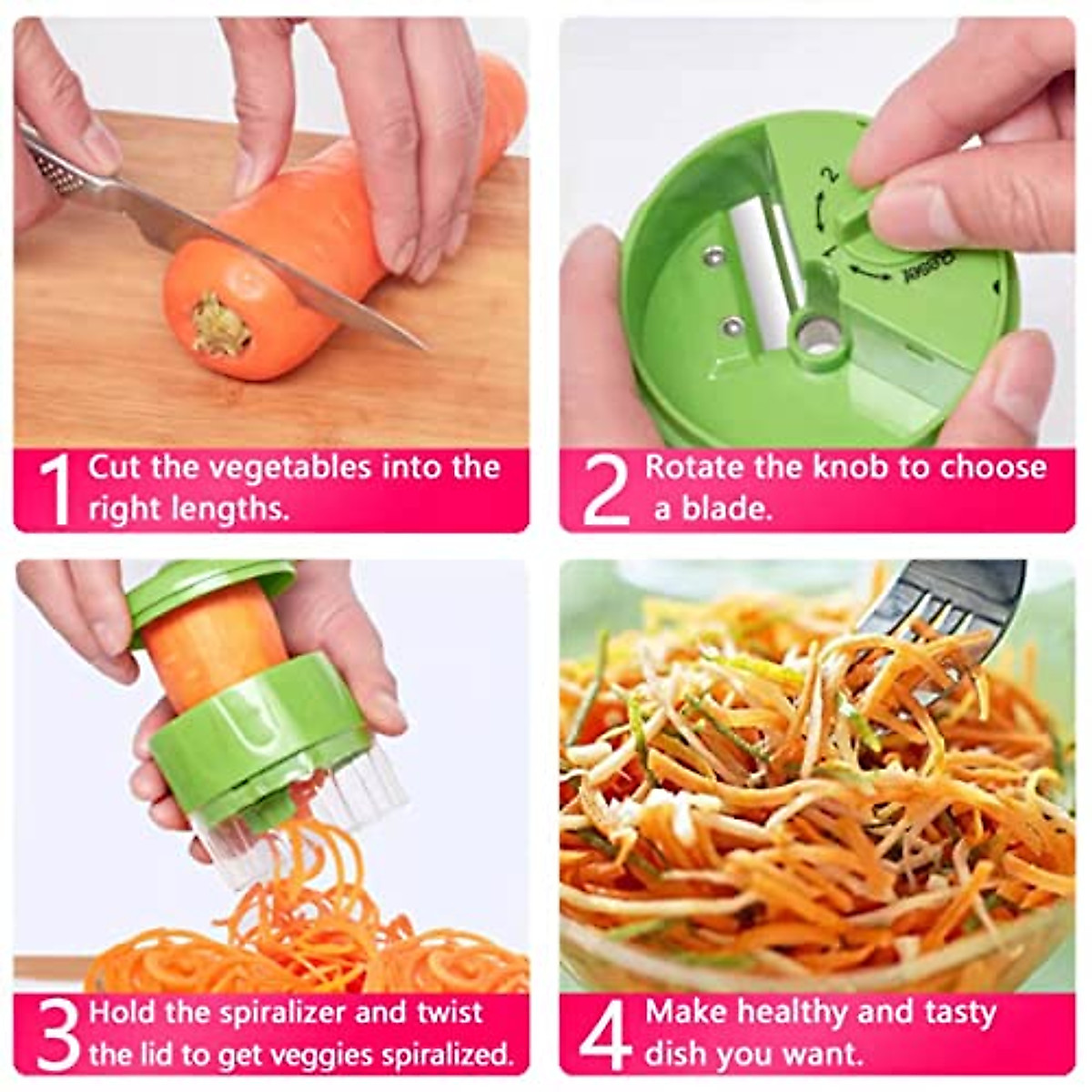 Handheld Spiralizer 3 in 1 Vegetable Slicer, Veggie Spiral Cutter Zucchini Spaghetti Maker Adjustable Spiral Slicer for Low Carb Vegan Meals
