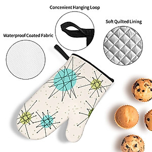 4-Piece Oven Glove and Pot Holder,Iconic Atomic Starbursts,Heat-Resistant Oven Glove and Pot Holder,Can Be Used for Cooking and Grilling, Orange