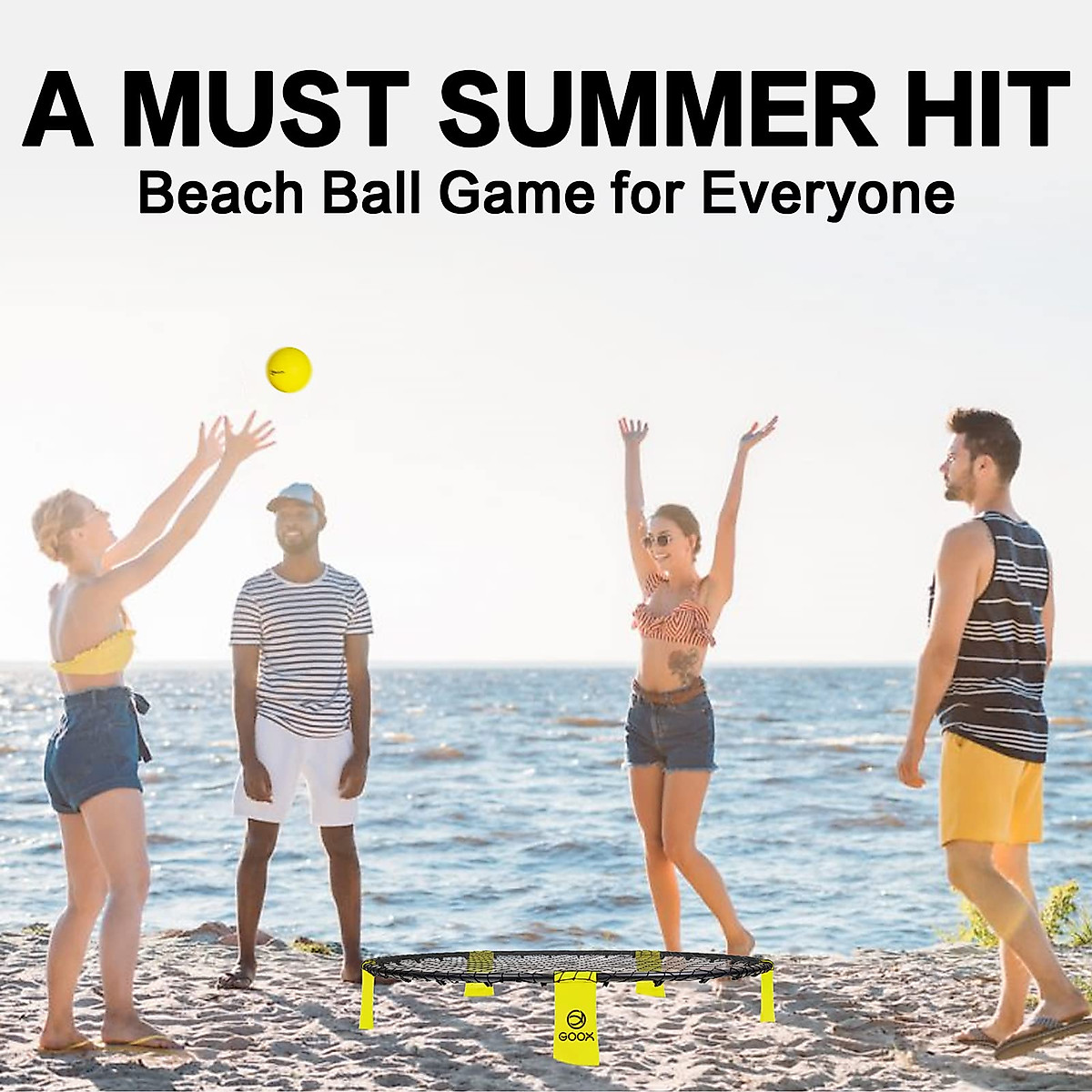 GOOX Outdoor Beach Ball Games with Carrying Bag, 3 Balls, Net and Strip Light (ONLY for Light Up Set)- Played Outdoors, Indoors, Beach, Lawn, Yard and Park