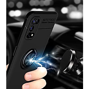 Asuwish Phone Case for Oppo Realme 7 Pro with Tempered Glass Screen Protector Cover and Cell Accessories Stand Kickstand Ring Holder Soft TPU Silicone Rubber Protective Realme7 7Pro Women Men Black