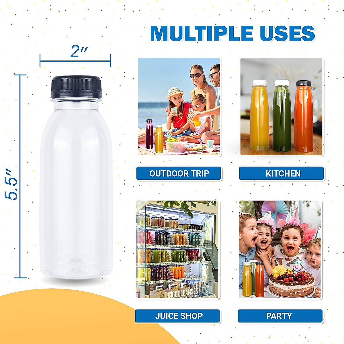 Holotap 42 Pcs 8 OZ Plastic Juice Bottles with Caps, Empty Clear Disposable Bulk Plastic Bottles with White Tamper Evident Caps Lids