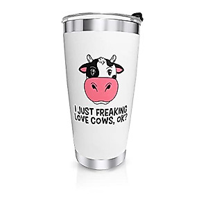 Cow Themed Gifts- Cow Print Tumbler Cup Gift for Women with Cow Keychain- Cow Print Stickers 50 pack- Gift Idea for Cow Lover- Farm Gifts for Women Stainless Steel (20 OZ)