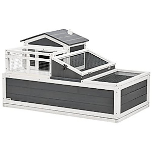 ZSEDP Wooden House with Balcony, 2 Tiers Large Tortoise Habitat Indoor, Outdoor Reptile Cage with Ladder, Openable Roofs