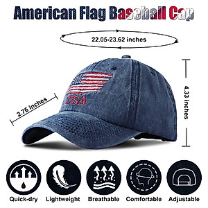 USA Flag Hat American Flag Baseball Cap USA Tactical Hat Washed Distressed Hats for Men Women Teens (Navy, Black, Gray,3 Pcs)