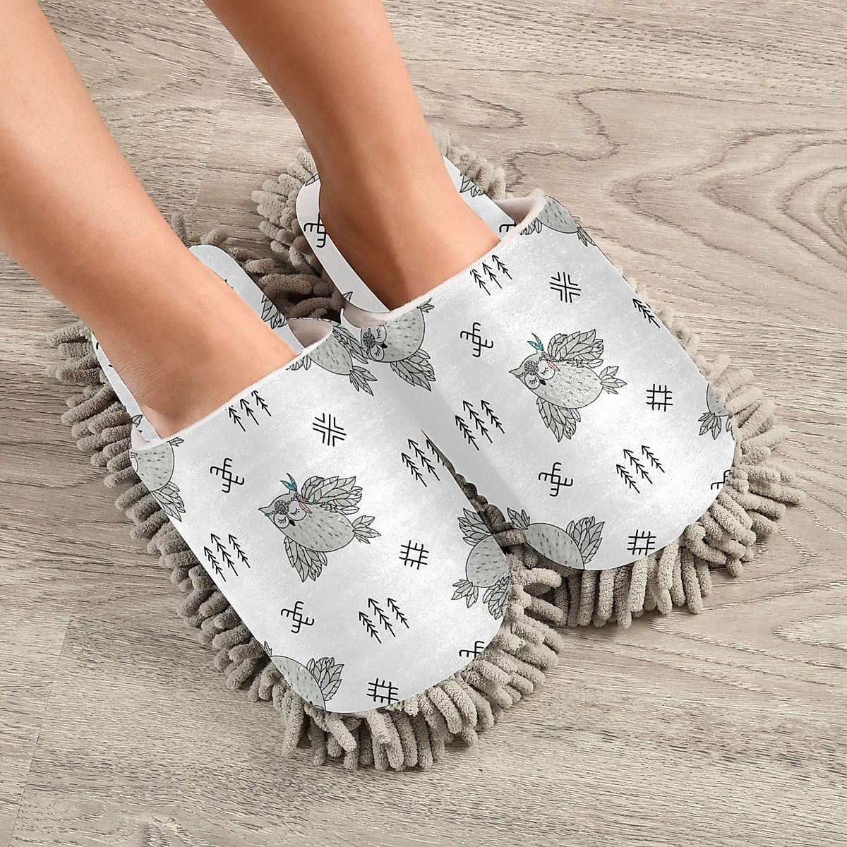 Happy Thanksgiving Owl Animal Mop Slippers Shoes Cover for Floor Cleaning Washable Hair Dust Dirty Cleaners Microfiber Mop Socks for Office House Kitchen