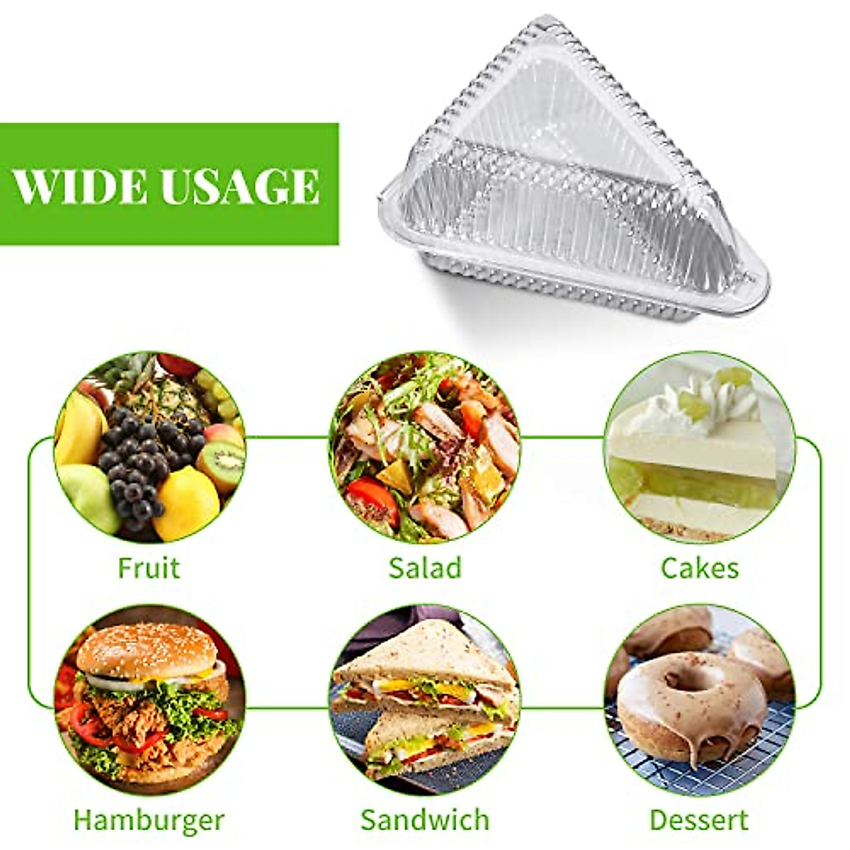 HIQQUGU 100 PCS Triangle Plastic Hinged Take Out Containers Clamshell Take Out Tray, Clear Plastic Take out Containers for Dessert, Cakes, Cookies, Salads, Pasta, Sandwiches (5.5x4x3 in)