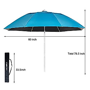 Beach Umbrellas STARRY CITY 7.2 Feet Large Sun Shade Shelter Portable Windproof 3 Links Design Patio Umbrella with Sand Anchor For Garden Beach Outdoor Poor (Bule, 7.2FT)