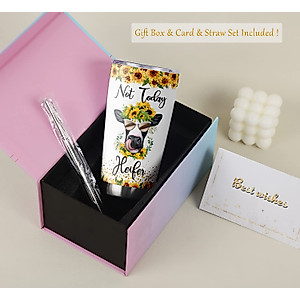 Cosictic Cow Lover Gift, Not Today Heifer Not My Pasture Not My Problem Travel Tumbler With Sunflower Cow, Gift For Heifer Cow Lover Farmer Life Lover