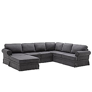 Evedy Modern Upholstered Fabric Modular Sectional Sofa, L-Shaped Couch with Removable Ottoman for Living Room, Bedroom or Office, Dark Gray c